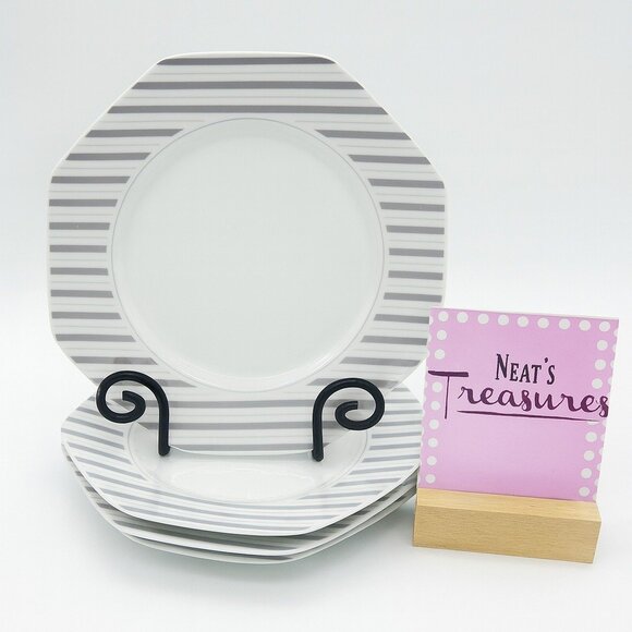 Mikasa | Dining | Mikasa Preppie Grey Striped White Octagon Japan Fine ...
